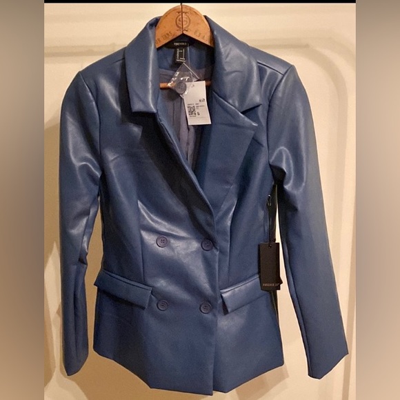 Forever 21 | Jackets & Coats | Nwt Forever 2 Blue Pleather Jacket ...